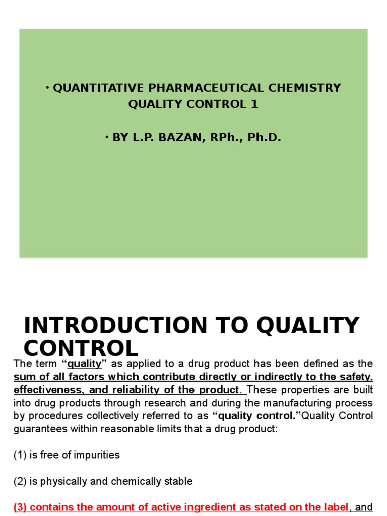 001 QC 1 Lecture by LPB Edited | PDF | Titration | Chemistry