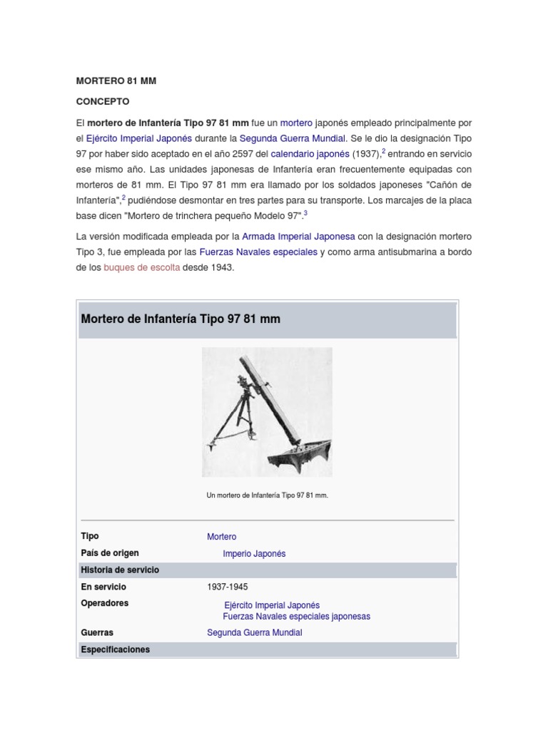 Mortero Tipo 97 81 mm: Especificaciones y Uso | PDF | Tecnología ...