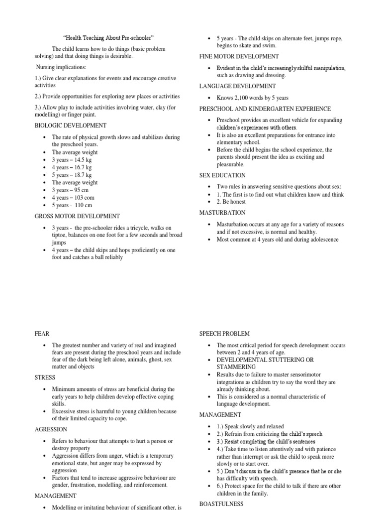 Health Education for Preschoolers | PDF | Stuttering | Aggression