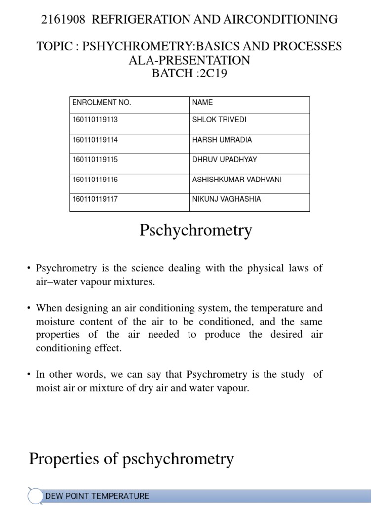 Refrigeration and Airconditioning Topic: Pshychrometry:Basics and Processes Ala-Presentation ...