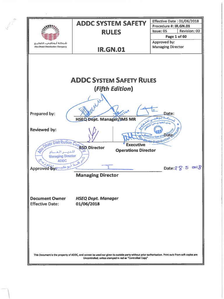 ADDC System Safety Rules (Fifth Edition) | PDF