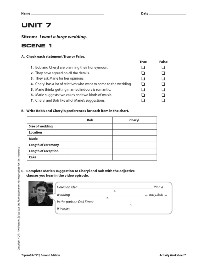 UNIT 07 TV Activity Worksheets | PDF | Wedding | Marriage, Unions And ...