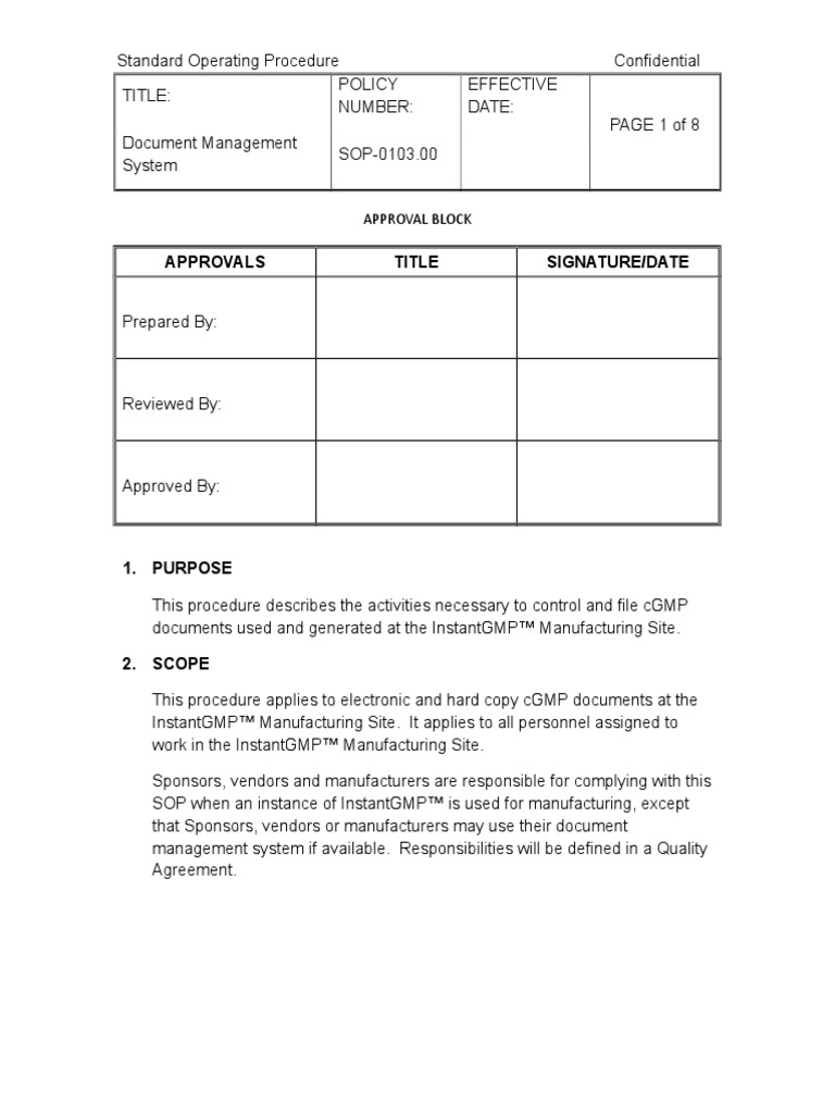 SOP 0103 Document Management System 1 | PDF | Document | Specification ...