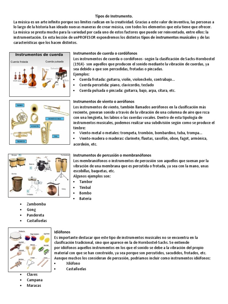 Tipos de Instrumento | Descargar gratis PDF | Instrumentos musicales ...
