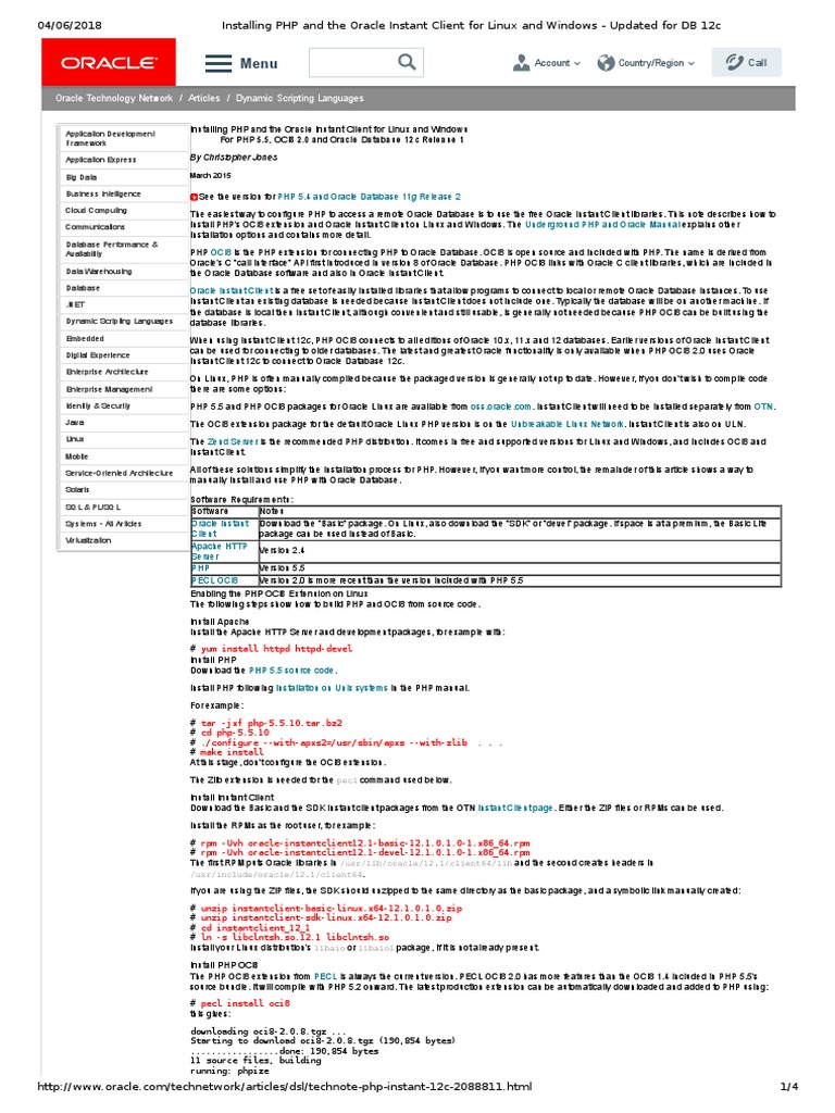 Installing Php And The Oracle Instant Client For Linux And Windows Updated For Db 12c Pdf