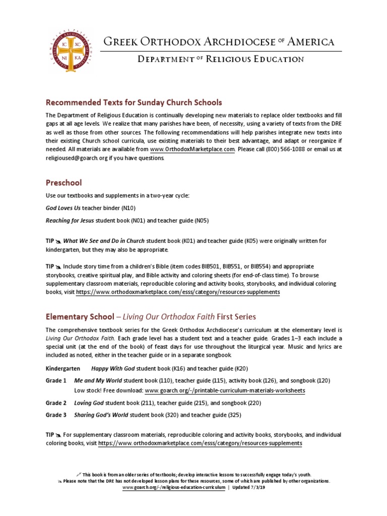 Curriculum Sunday School | PDF | Eastern Orthodox Church | Teachers