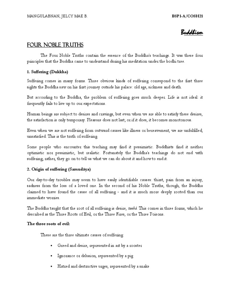 Four Noble Truths | PDF | Nirvana | Noble Eightfold Path