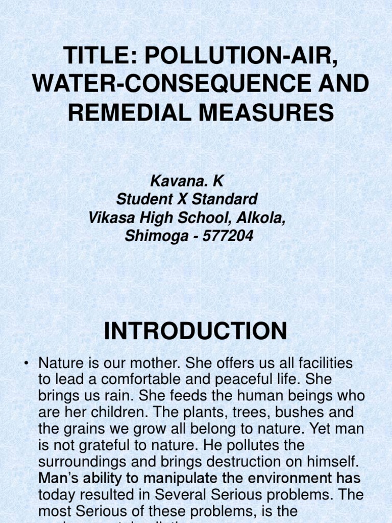 Title: Pollution-Air, Water-Consequence and Remedial Measures | PDF ...