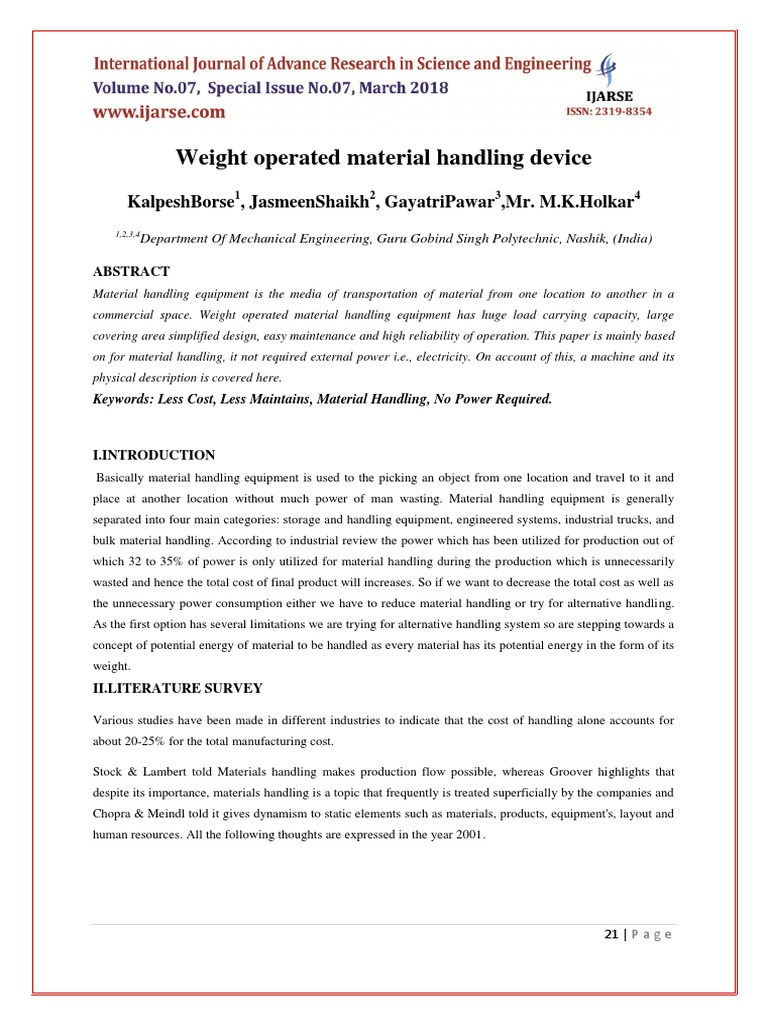Weight Operated Material Handling Device | PDF | Machines | Efficient Energy Use