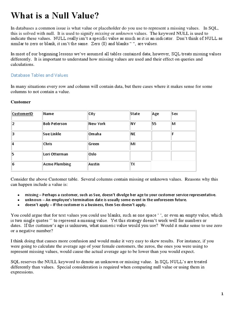 Understanding Null Values In Sql How To Handle Missing Or Unknown Data In Databases Pdf 3285
