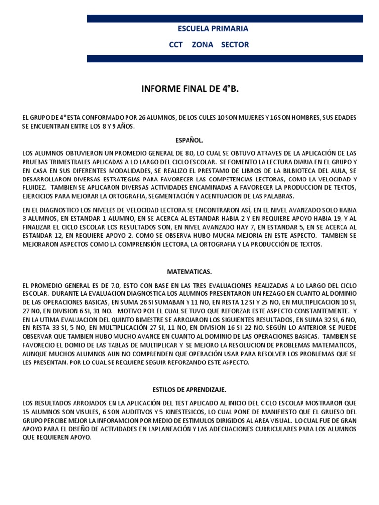 Informe Final de Grupo. | PDF | Comprensión lectora | Aprendizaje
