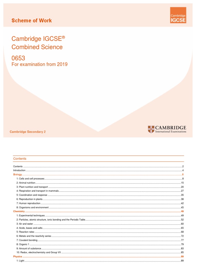 0653 Scheme of Work (For Examination From 2019) | PDF | Osmosis | Diffusion