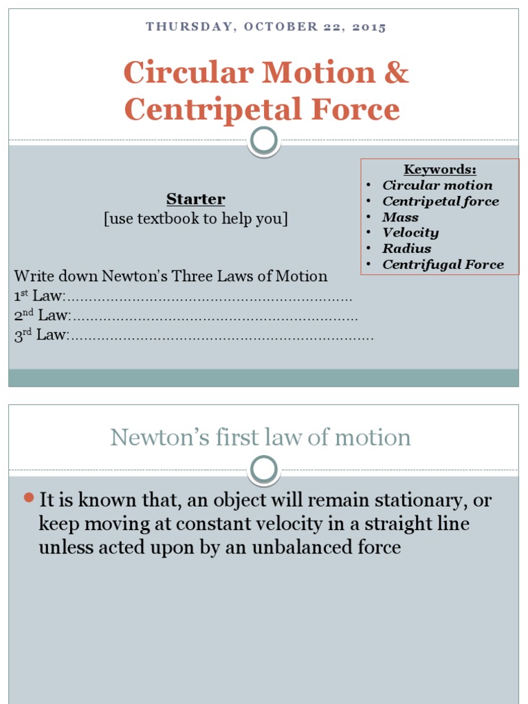 Circular Motion & Centripetal Force: Starter | PDF | Force | Acceleration