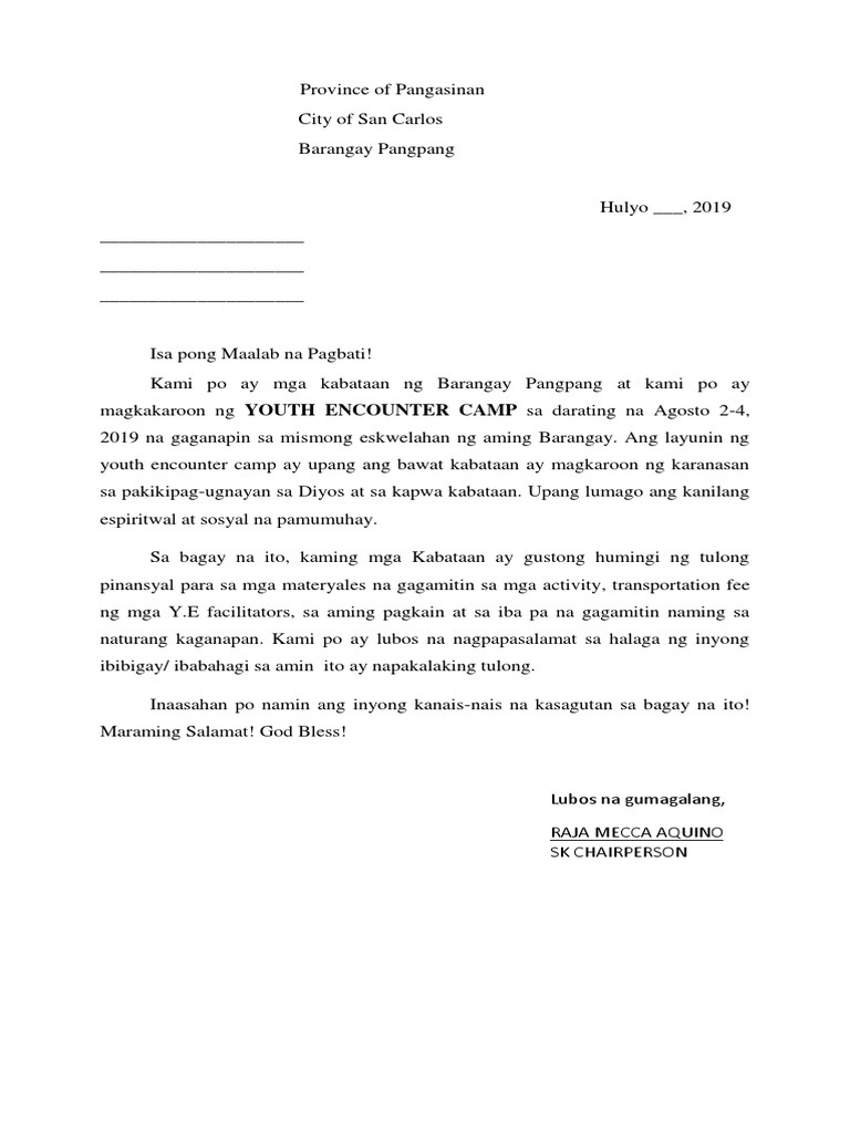 Example of Solicitation Letter Filipino | PDF