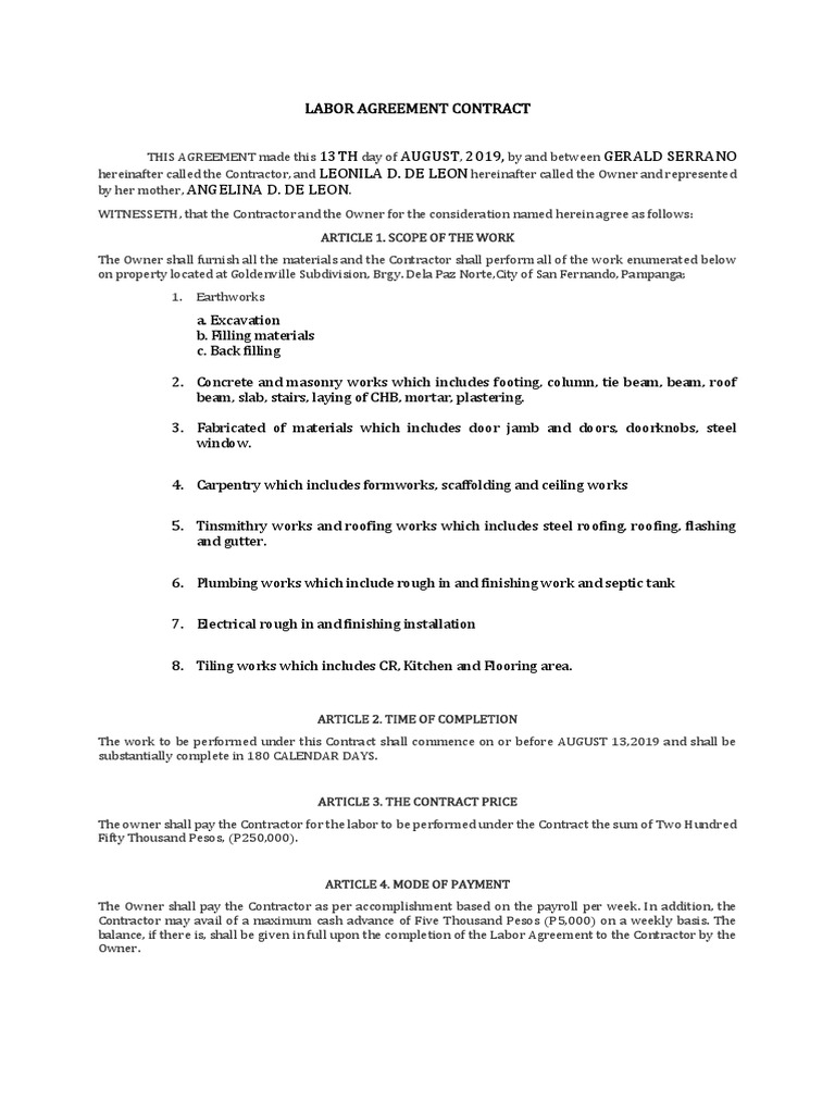 Labor Contract Agreement | PDF | Building Engineering | Economic Sectors