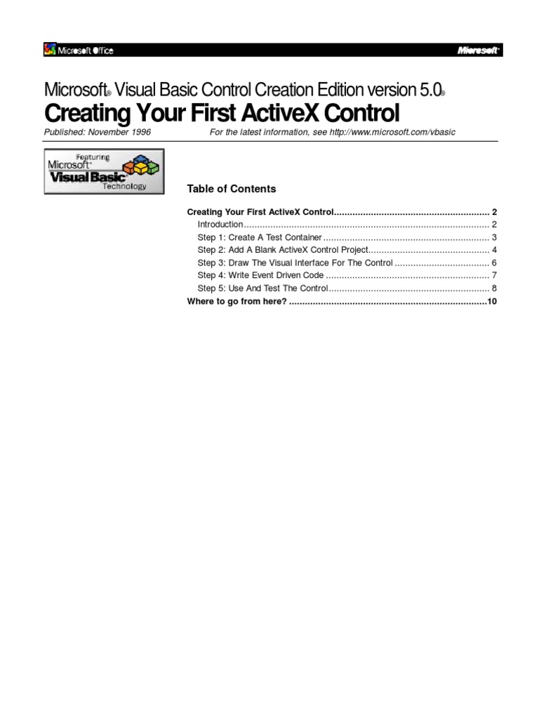 Creating Your First Activex Control: Microsoft Visual Basic Control Creation Edition Version 5.0 ...