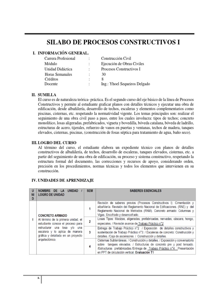 Procedimientos Constructivos de Obras Civiles I | PDF | Aprendizaje | Enseñando