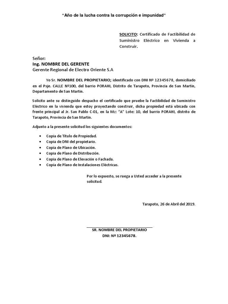 Solicitud de Certificado de Factibilidad de Servicios | PDF
