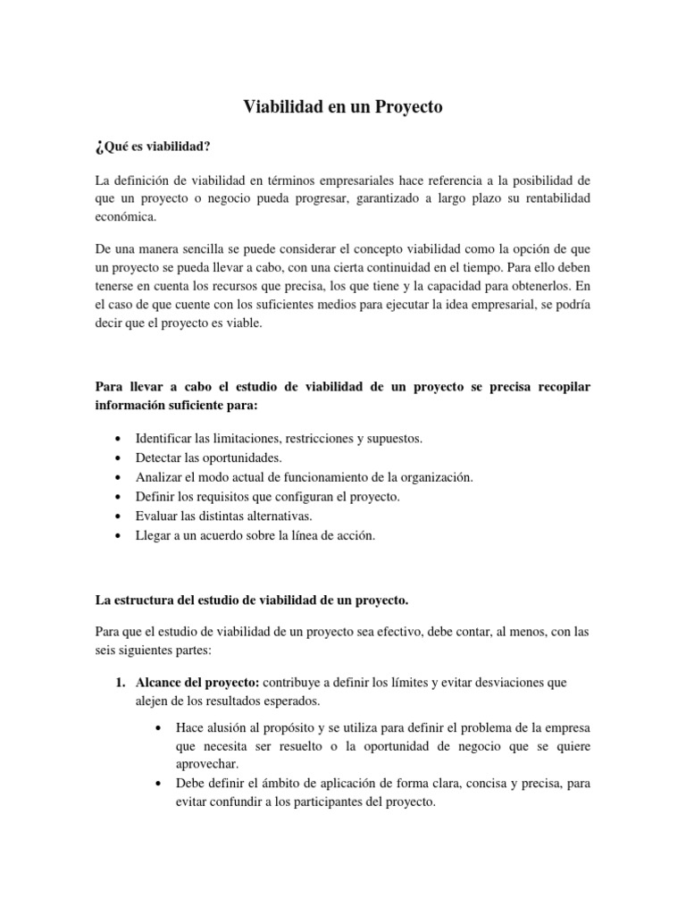 Viabilidad de Un Proyecto | PDF | Planificación | Economias