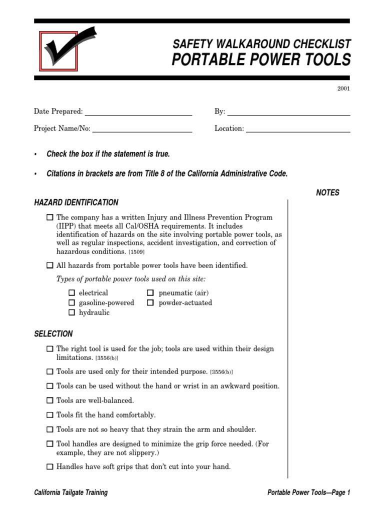 Portable Power Tools: Safety Walkaround Checklist | PDF | Electrical ...