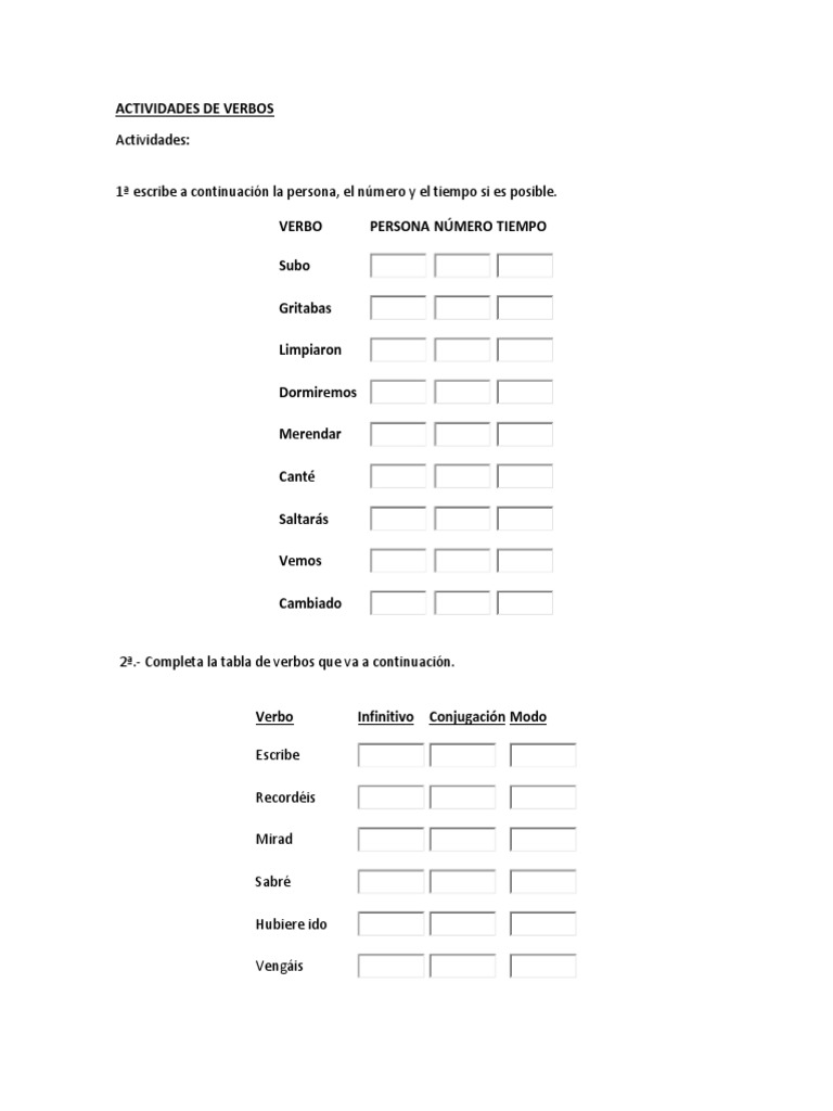 Actividades de Verbos | PDF | Verbo | Morfología Lingüística
