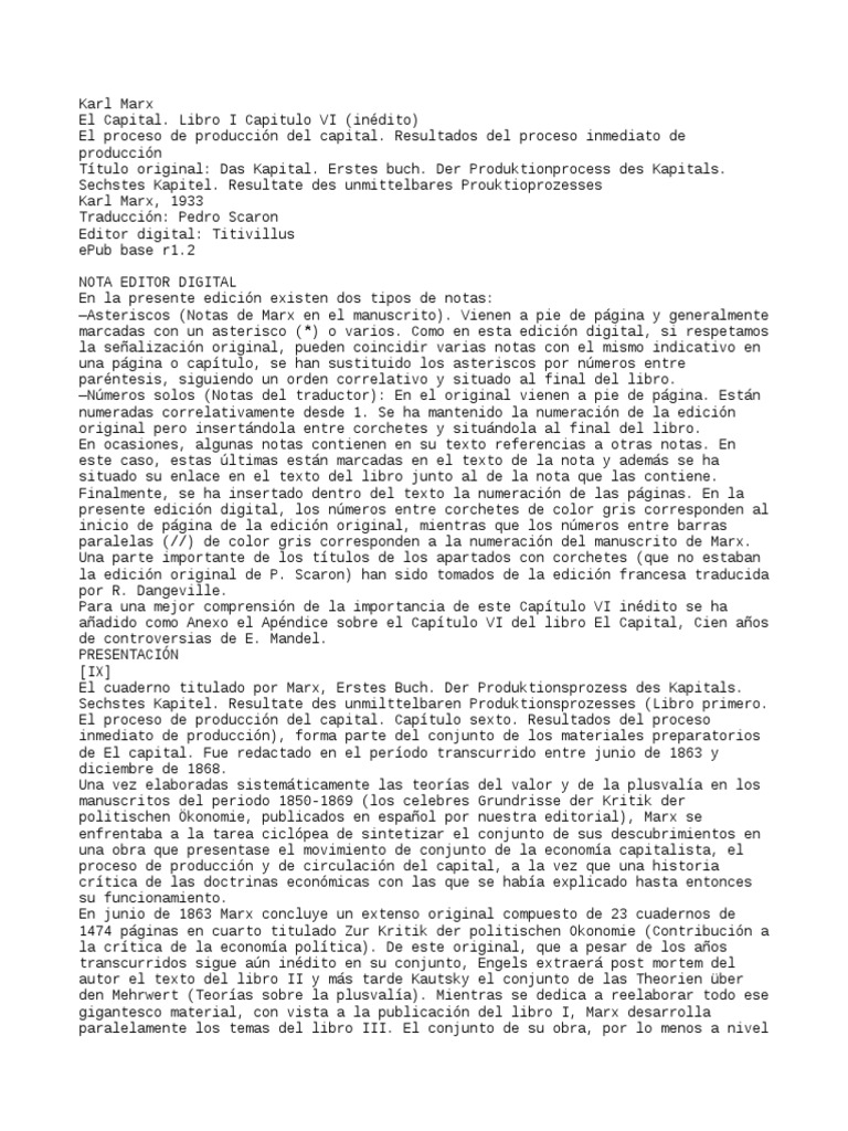 El Capital - Libro I. Capitulo VI (Inédito) | PDF | Capital (economía ...