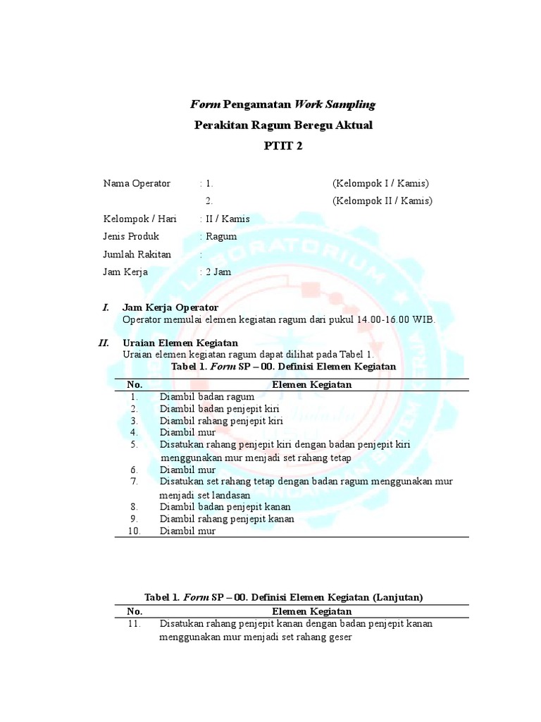 Form Work Sampling | PDF