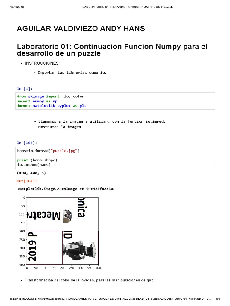 Laboratorio 01 Continuacion de Funcion Numpy para Un Puzzle | PDF ...