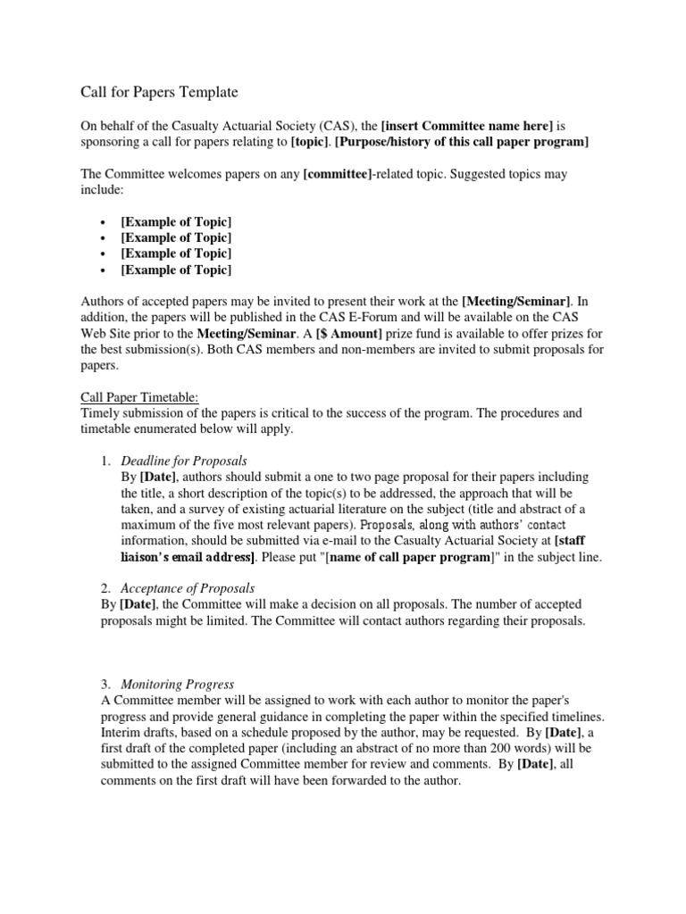 Call For Papers Template: (Example of Topic) (Example of Topic ...