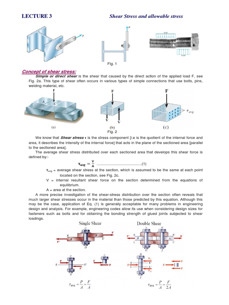LECTURE 3 - Shear Stress & Allowable Stress | PDF | Stress (Mechanics ...