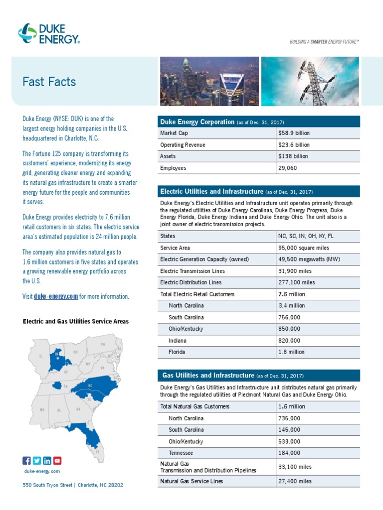 Duke Energy Fast Facts | PDF | Electricity Generation | Renewable Energy