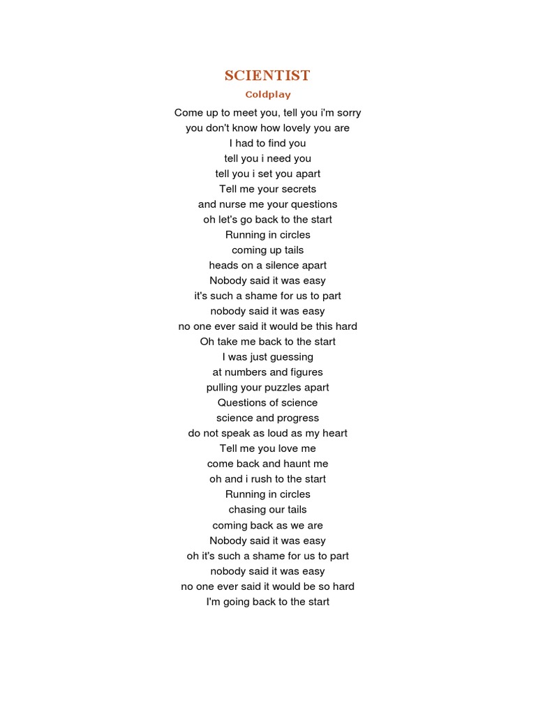 Coldplay's "The Scientist" Lyrics Analysis | PDF