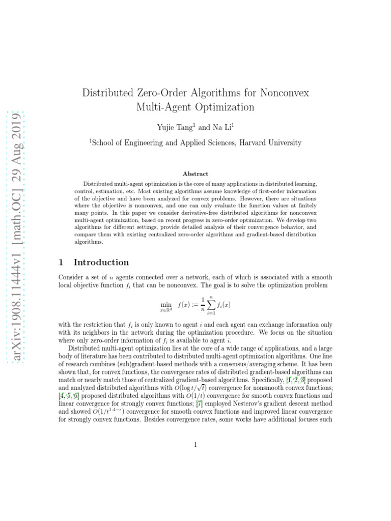 Distributed Zero-Order Algorithms For Nonconvex Multi-Agent Optimization | Download Free PDF ...