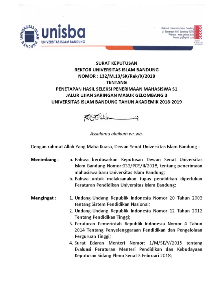 Keputusan Rektor Unisba | PDF