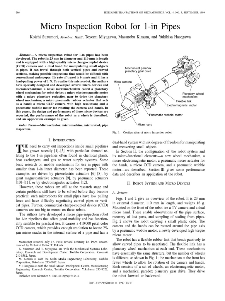 Design and Performance of a Micro Inspection Robot for 1-Inch Pipelines ...