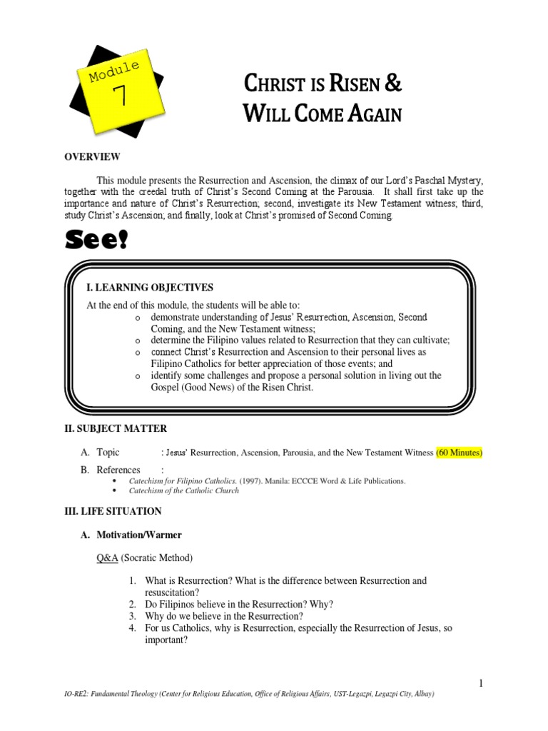 Student Handout - Module 7 - Christ Is Risen and Will Come Again | PDF ...