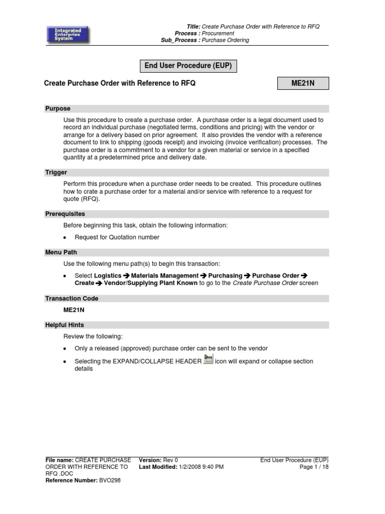 Create Purchase Order With Reference To RFQ | PDF | Invoice | Icon ...