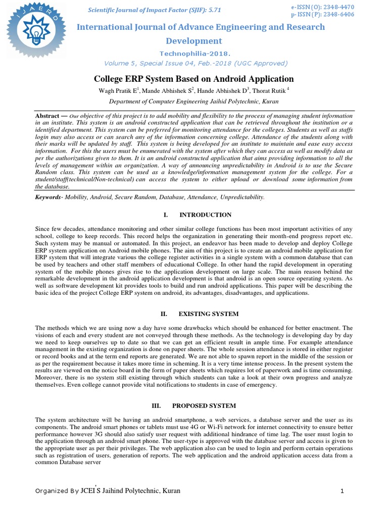 College ERP System Based On Android Application: International Journal of Advance Engineering ...