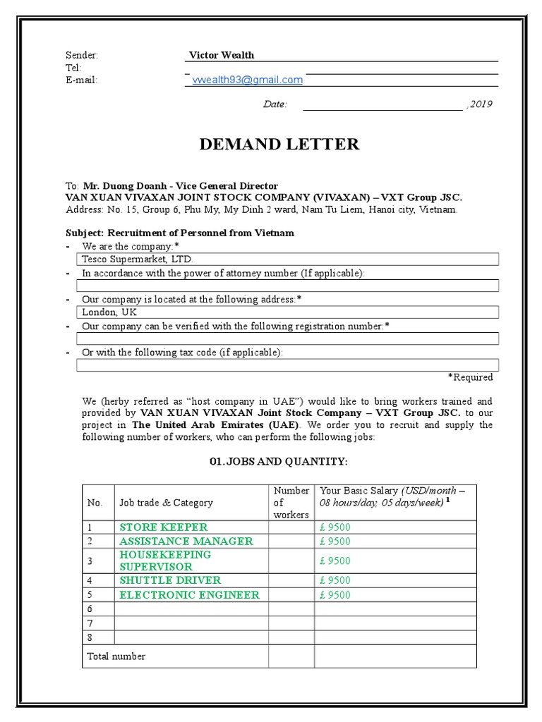 Demand Letter - Tesco - 02092019 | PDF | Overtime | Employment