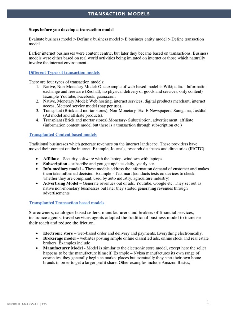 Transaction Models: Steps Before You Develop A Transaction Model | PDF ...