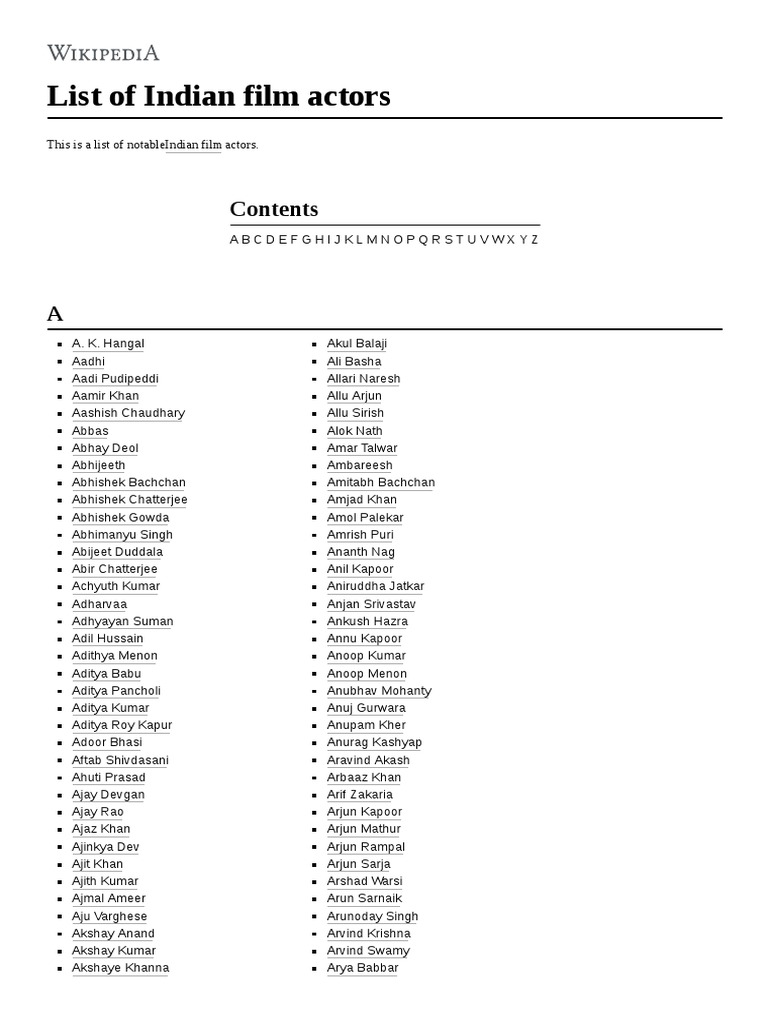 List of Indian Film Actors | PDF | Entertainers | Film People