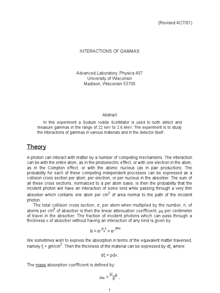 Theory | PDF | Gamma Ray | Photoelectric Effect