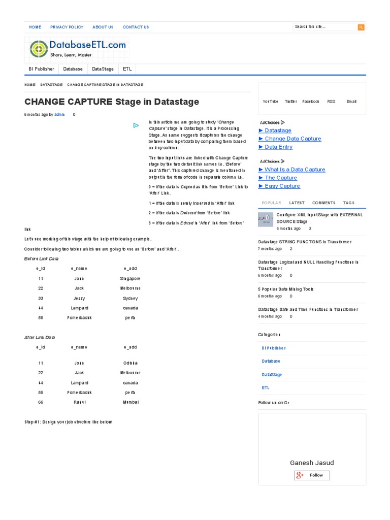 Change Capture Stage in Datastage PDF | PDF | Databases | Information Technology