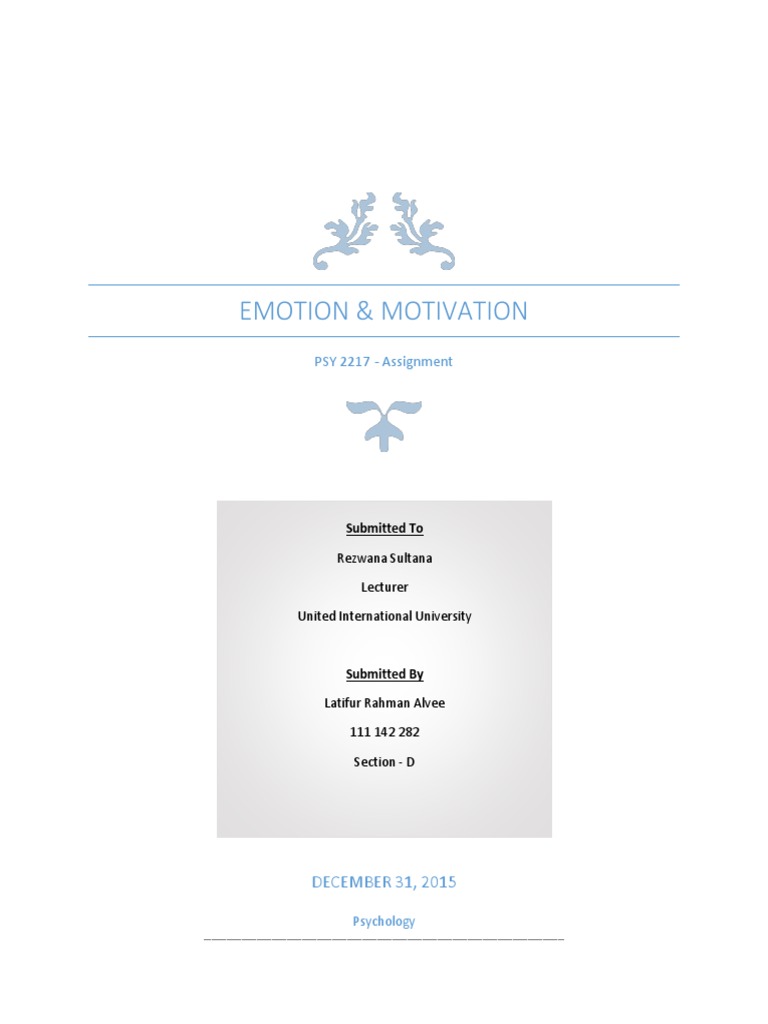 Psychology - Emotion Motivation | PDF | Motivation | Motivational