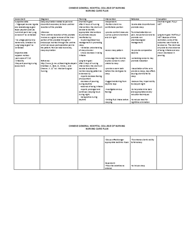 Nursing Care Plan for Sleep Issues | PDF | Sleep | Surgery