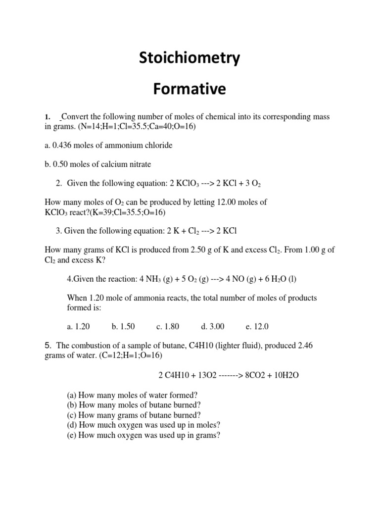 Stoichiometry Practice: Calculating Moles, Grams, and Chemical ...