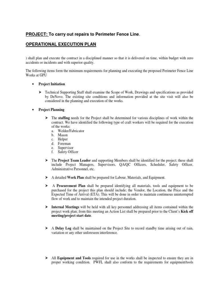 Operational Execution Plan | Download Free PDF | Wire | Pipe (Fluid ...