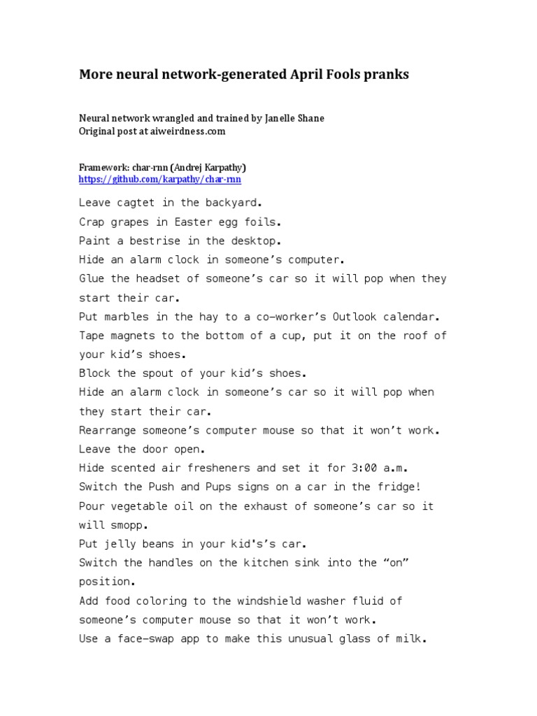 Neural Network April Fools' Pranks | PDF | Games & Activities