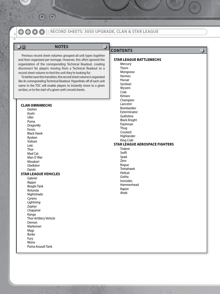 3050 Clan and StarLeugue Battletech Mechsheets | PDF | Battle Tech
