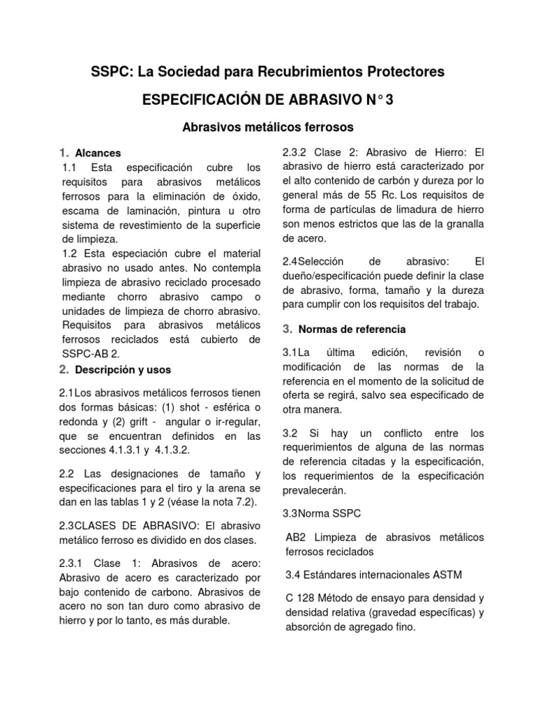 Especificación SSPC AB3: Abrasivos Metálicos | PDF | Acero | Hierro